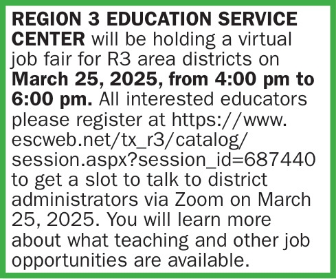 Virtual Job Fair, Region 3 Education Service Center, Victoria, TX